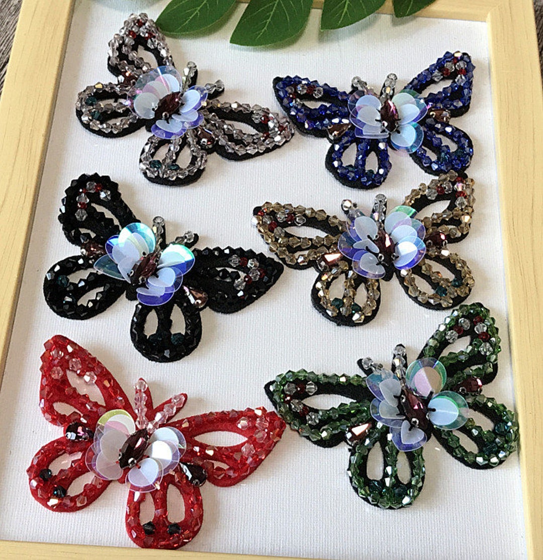 5.5x8.0cm Crystal Sequins Beaded Multi Color Butterfly Applique Sew on ...
