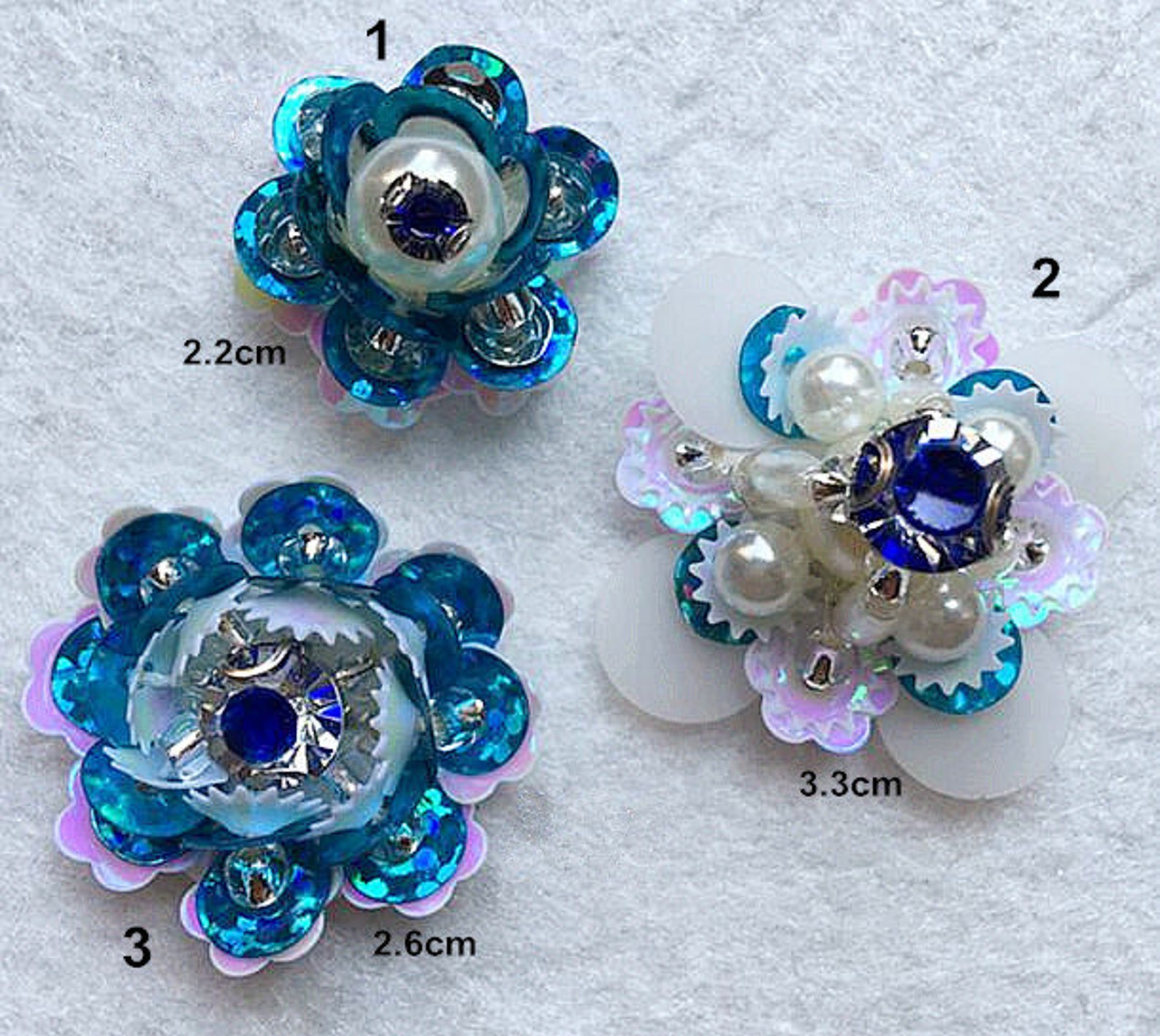 Sequins Crystal Beaded Blue Flower Applique Cloth DIY Brooch Badge ...
