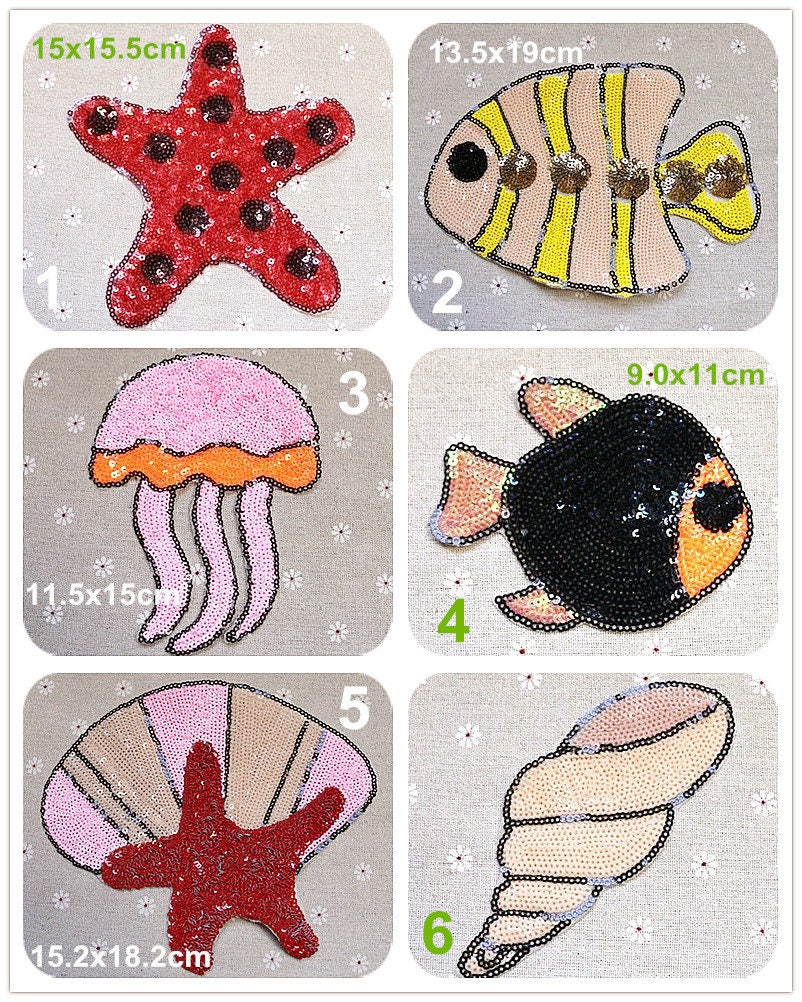 Glitter Sequins Jellyfish Tropical Fish Starfish Conch Applique Sea ...
