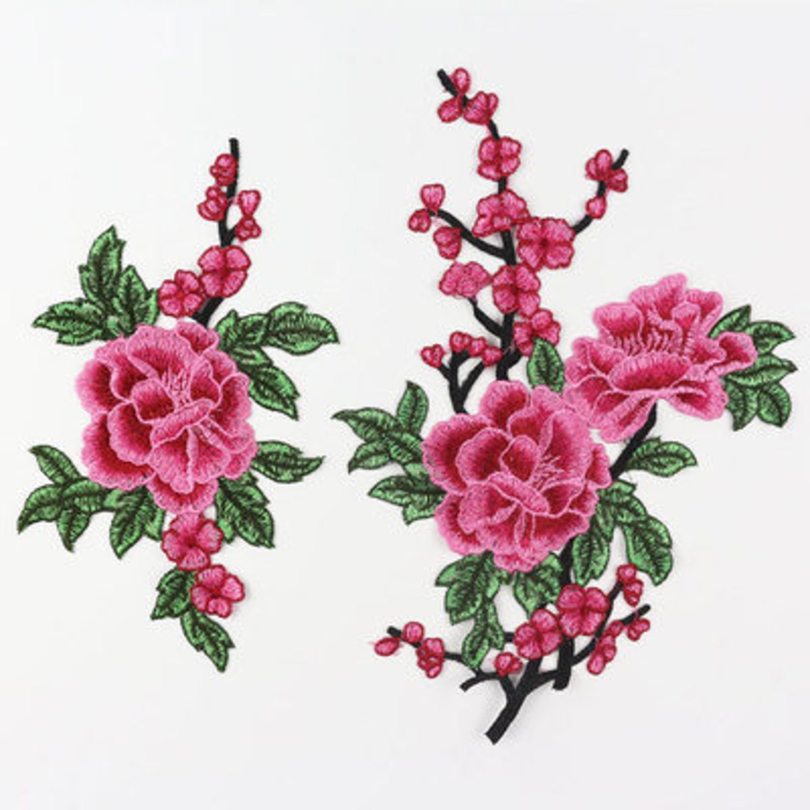 One Set of Single Color Fabric Embroidery Flower Branches Appliques ...