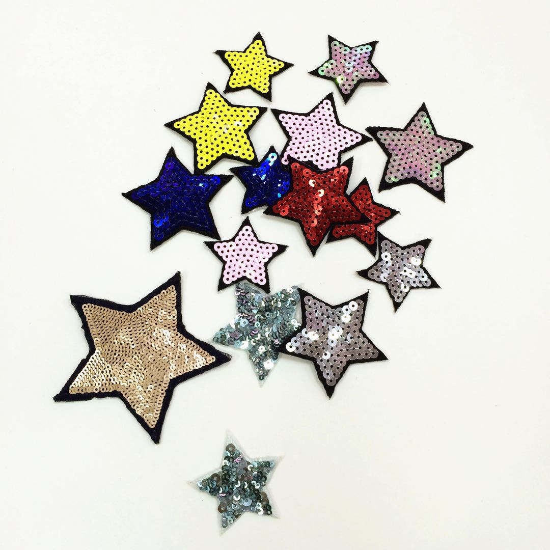 Sequins Beaded Multi Color Star Appliques Beaded Iron on Cloth Stickers ...