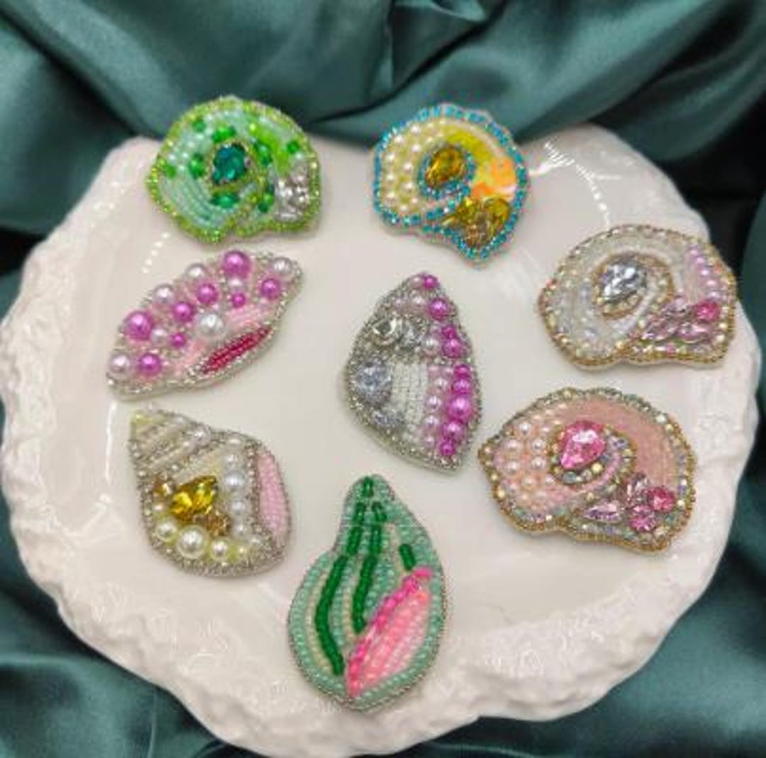 Crystal Beaded Shell Applique Sea Shells Pearl Snail Beaded Cloth Patch ...