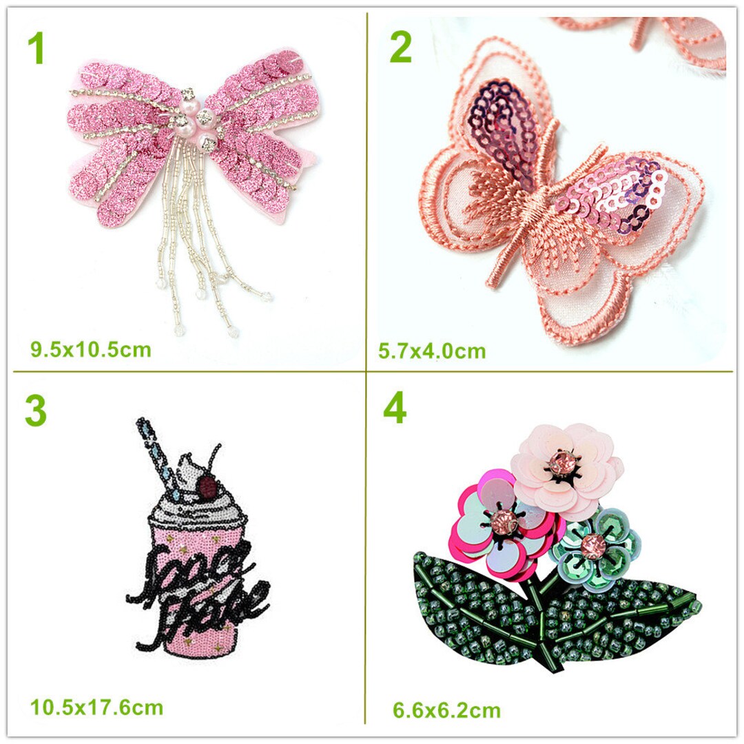 Sequins Beaded Bowknot Flower Cherry Cream Milkshake Appliques Space ...
