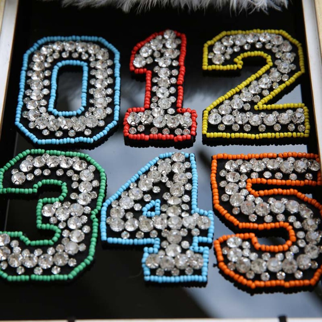 Fabric Crystal Beaded Color Numbers 0 to 9 Number Appliques Arabic ...