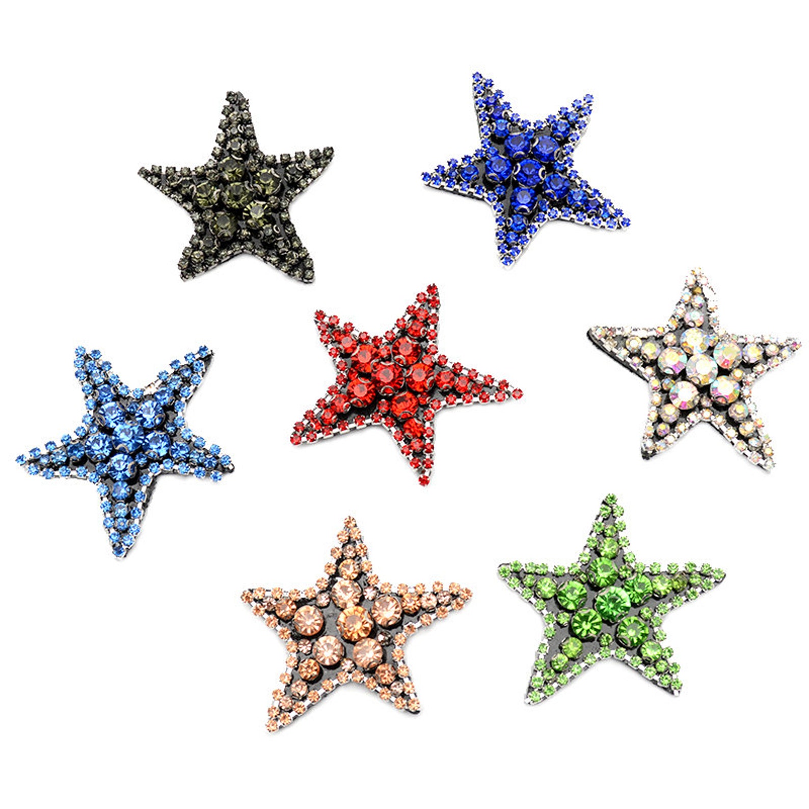 5.5x5.7cm Crystal Beaded Red Star Gold Blue Green Star Applique Stars ...