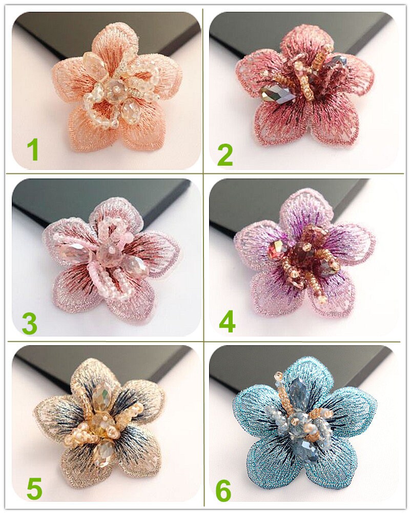 4cm Gradual Stereo Embroidery Fabric Beaded Multi Color Flower Applique ...