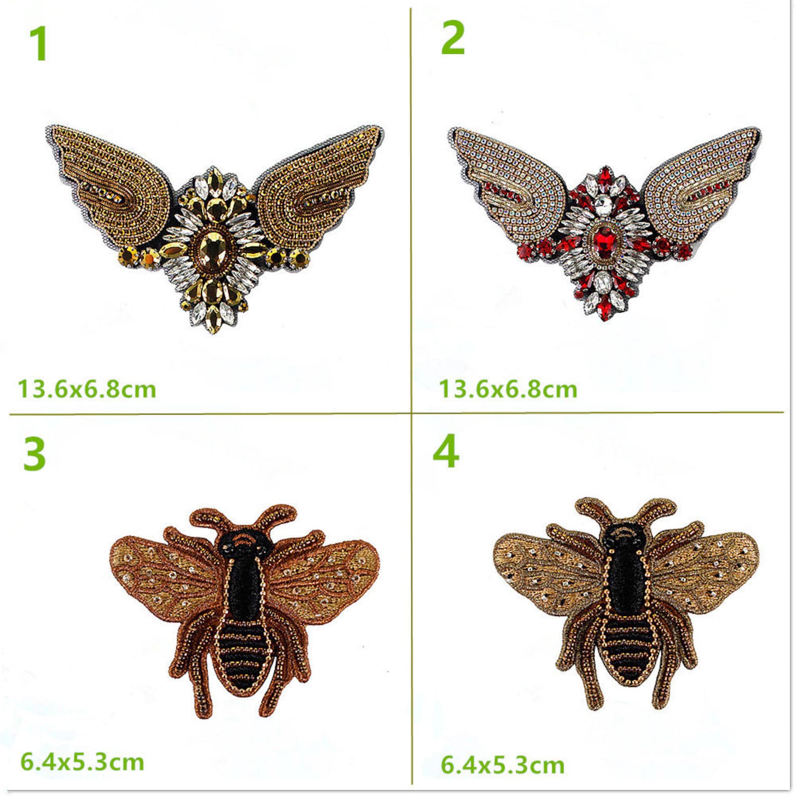 Fabric Embroidery Crystal Beaded Bee Badge Applique Badge Cloth Patch ...