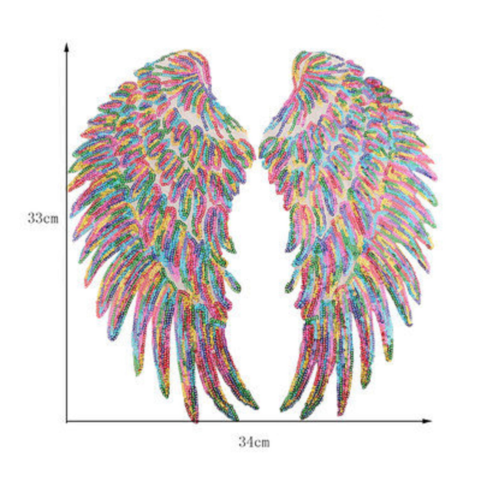 Pair of 17x33cm Single Color Glitter Angel Wing Applique Cloth Patch ...