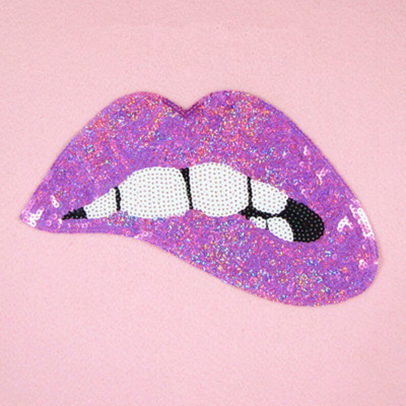 Sequins Fabric Pink Red Lip Applique Stunning Lips Cloth Patch - Etsy