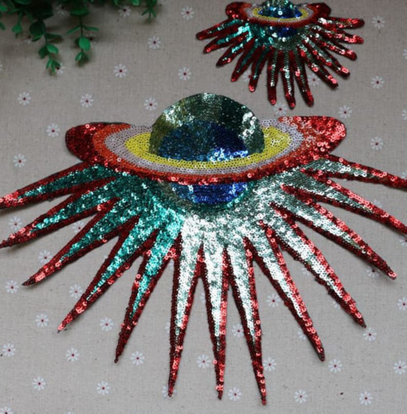 Sequins Beaded Spacecraft Planet Applique Universe Space Ship | Etsy