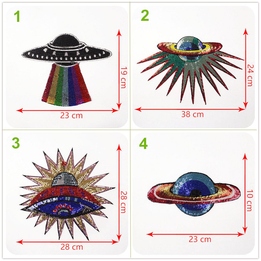 Sequins Beaded Spacecraft Planet Applique Universe Space Ship Cloth ...