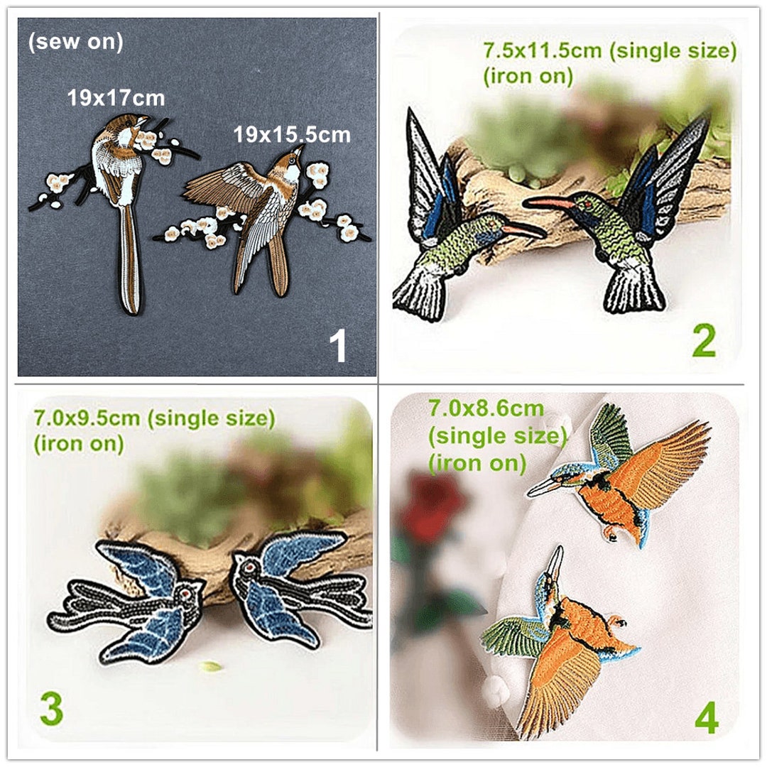 One Pair of Magpie Swallow Bird Fabric Applique Flying Bird Cloth Patch ...