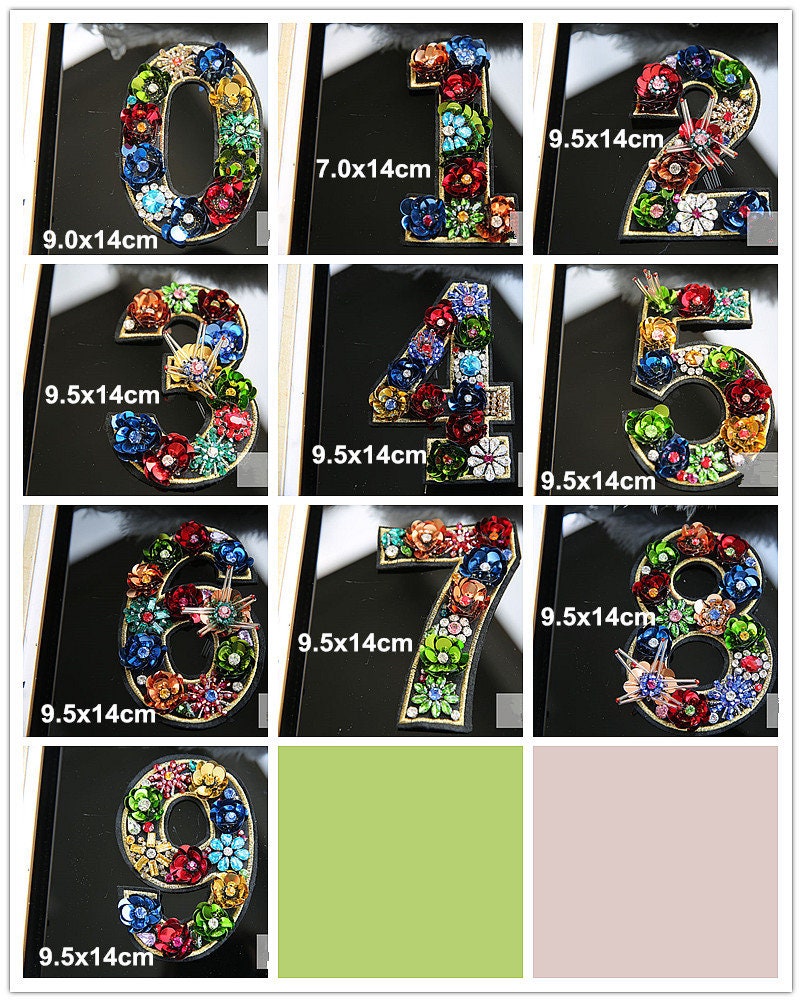 Crystal Glitter Beaded Flower Numbers Applique Arabic Numerals Cloth ...