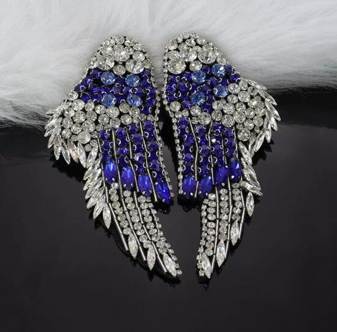 One Pair of Wing Crystal Beaded 15x6.5cm Wings Applique Cloth Patch DIY ...