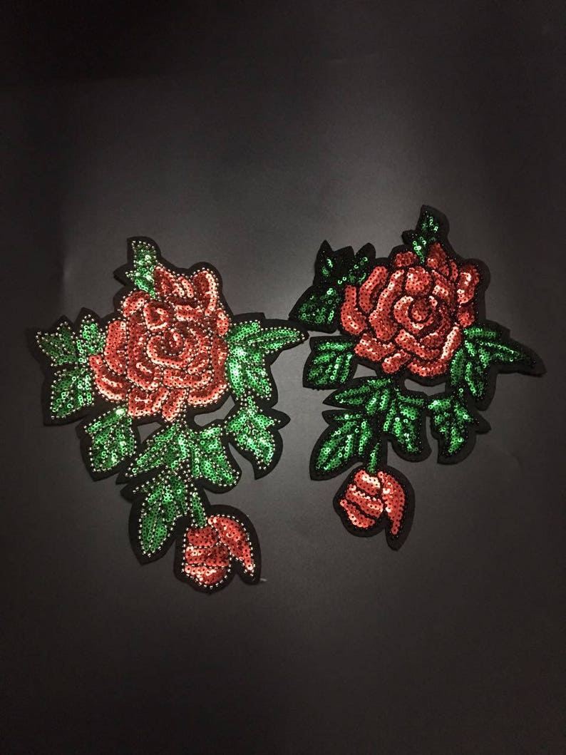 Pair of Glitter Sequins Beaded Rose Flower Appliques Flower - Etsy