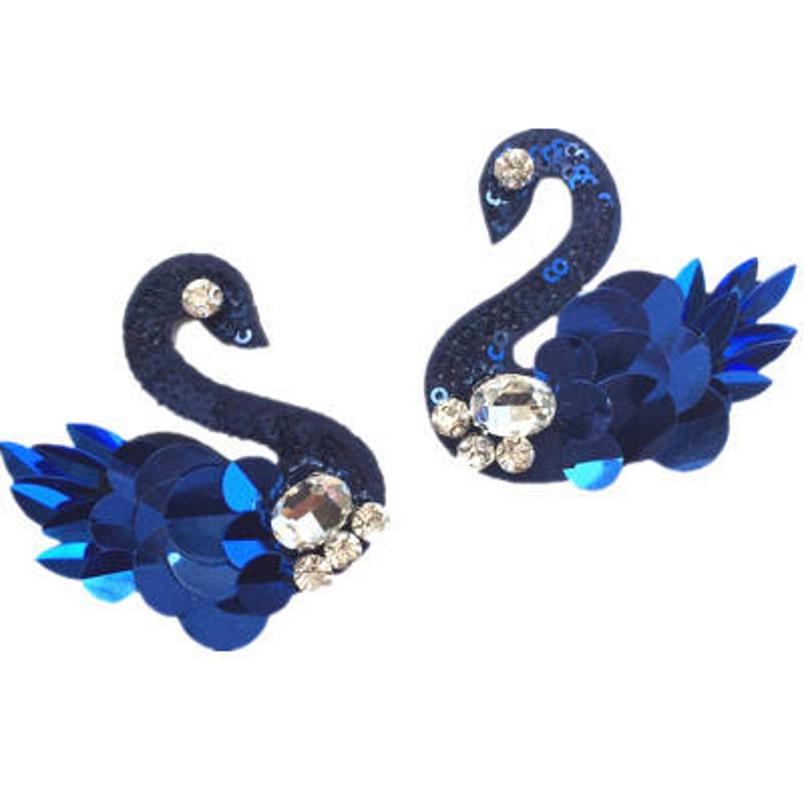One Pair of Single Color 6cm Crystal Beaded Swan Multi Color Appliques ...