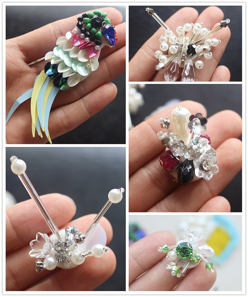 Lot 5 Beaded Cloth Stickers DIY Garment Accessories Decorative Sequin ...