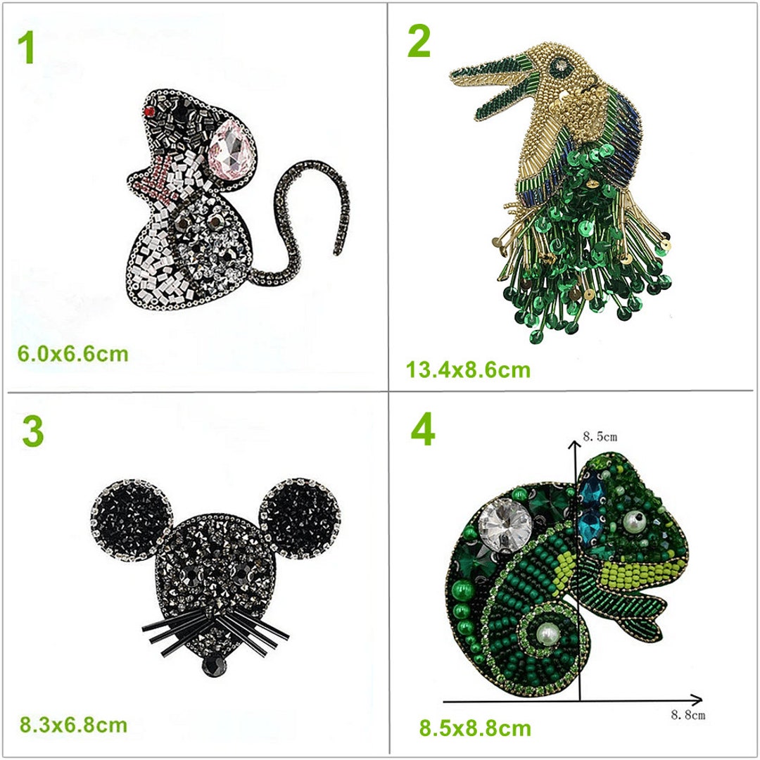 Crystal Beaded Mouse Chameleon Lizardapplique Animal Badge - Etsy