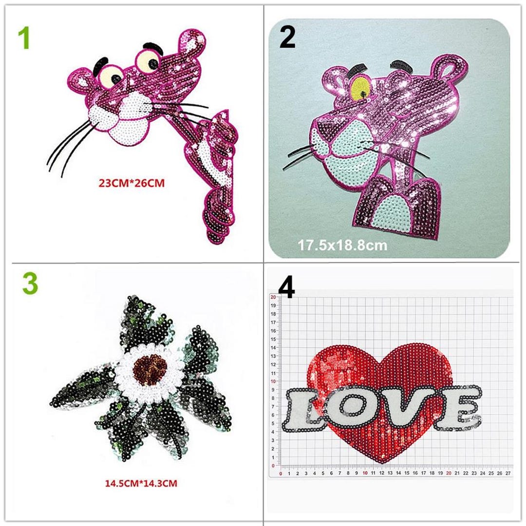Sequins Beaded Pink Tiger Tigger Appliques Flower Love Heart Cloth ...