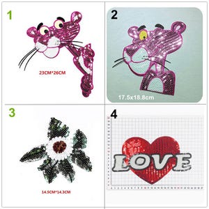Sequins Beaded Pink Tiger Tigger Appliques Flower Love Heart Cloth ...
