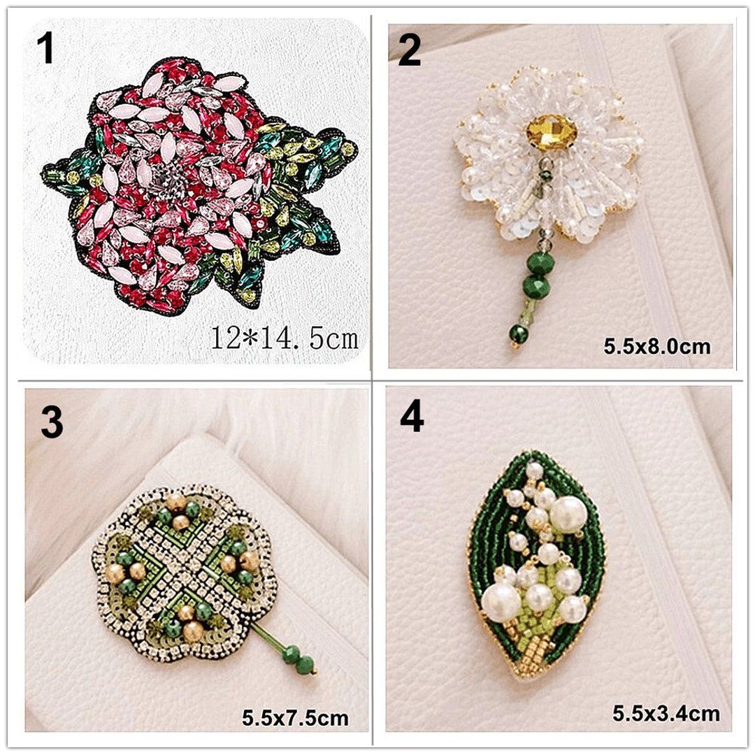 Crystal Beaded Rose Flower Leaf Clover Applique Daisy Cloth Patch DIY ...