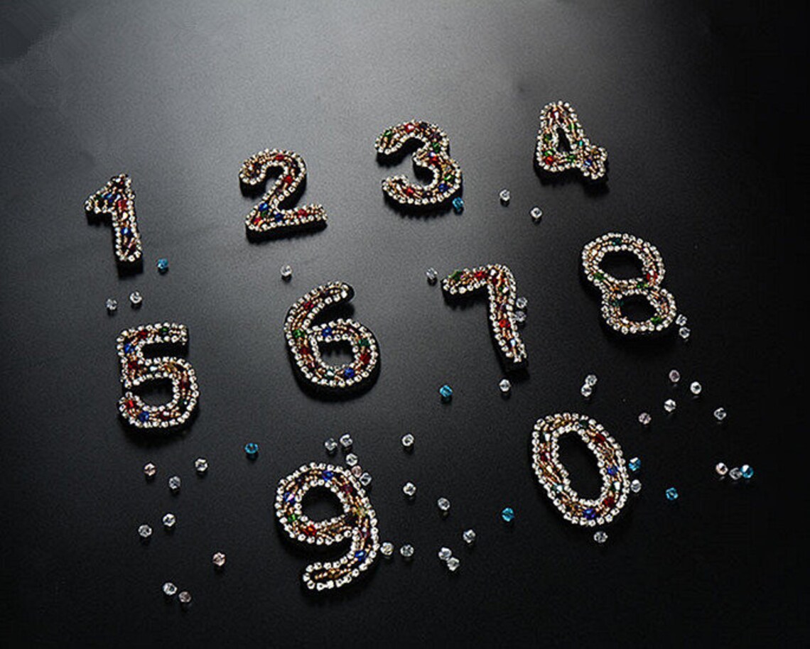 Crystal Beaded Numbers 0 to 9 Number Appliques Arabic Numerals Cloth ...