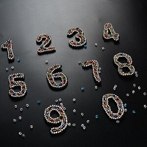 Crystal Beaded Numbers 0 to 9 Number Appliques Arabic Numerals Cloth ...