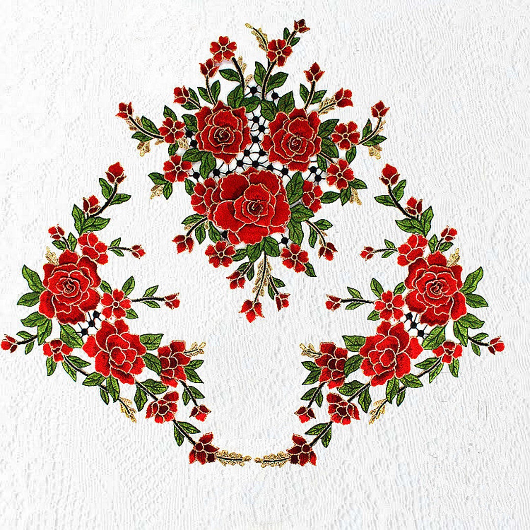 One Set of Single Color Fabric Embroidery Flower Branches Appliques ...