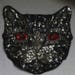 17.2x16.8cm Fabric Sequins Beaded Cat Applique Green Eye Red Eyes Blue ...