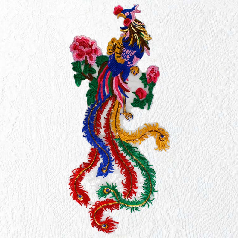 Fabric Sequins Embroidery Applique Phoenix Fan Flower sew on | Etsy