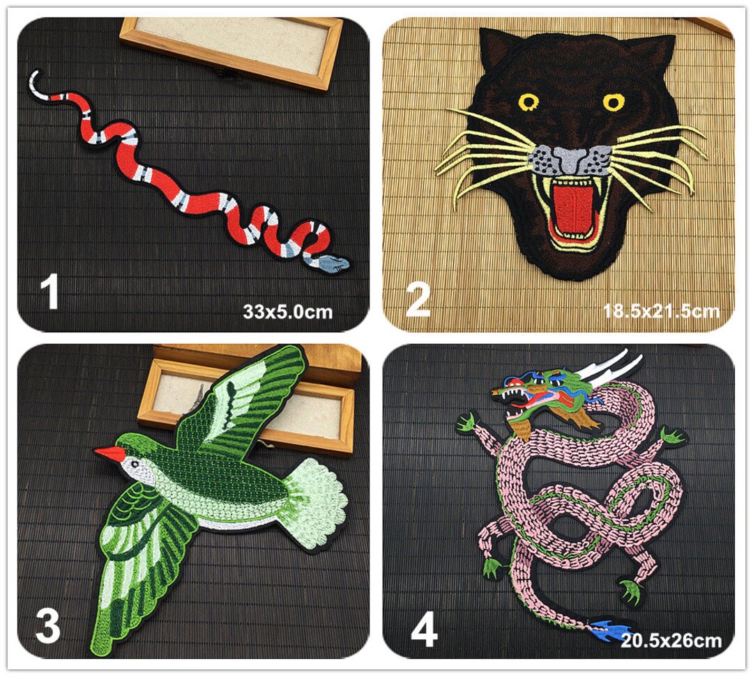 Fabric Applique Dragon Green Bird Snake Leopard Applique Hand Sew on ...
