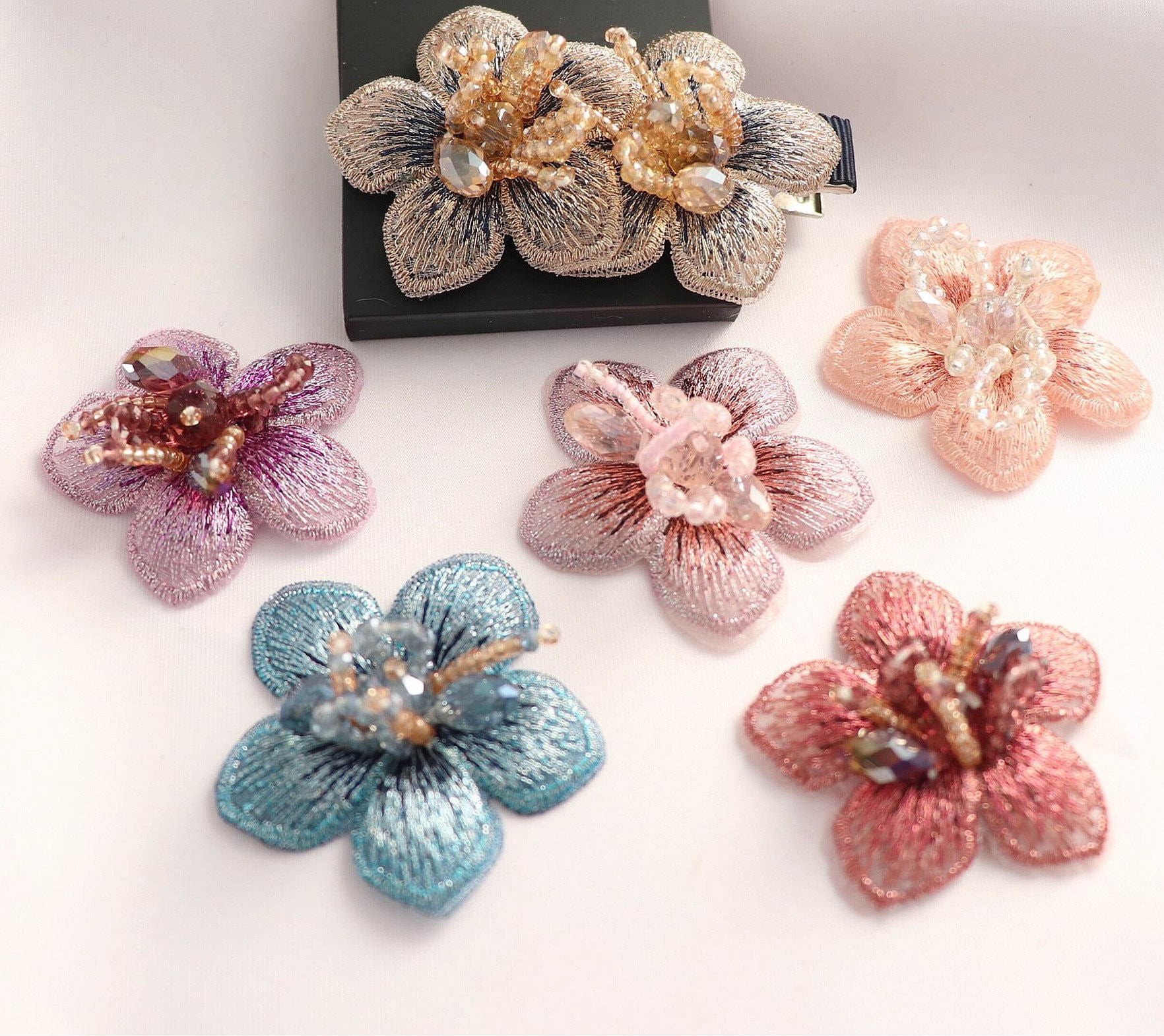 4cm Gradual Stereo Embroidery Fabric Beaded Multi Color Flower Applique ...