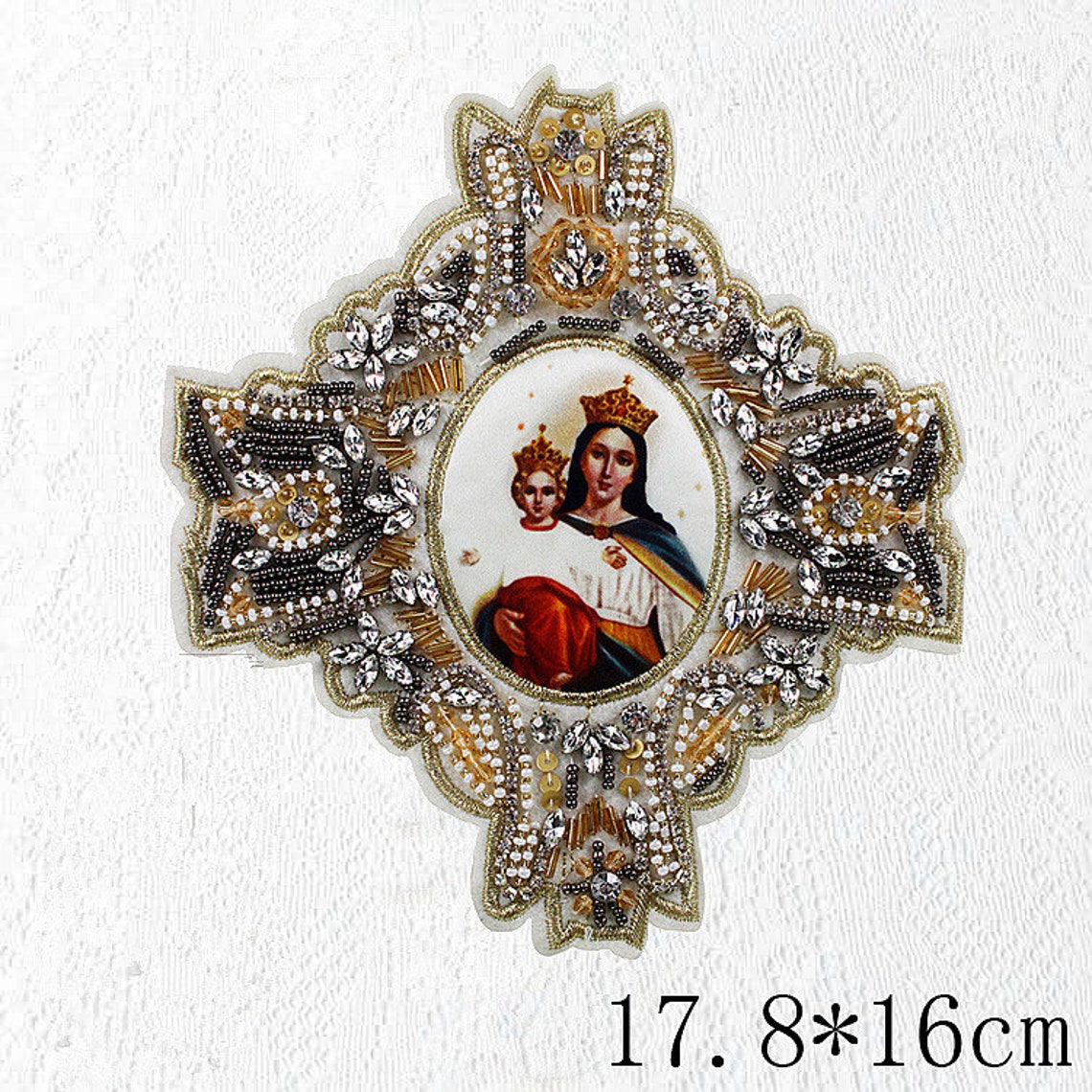 17.8x16cm Crystal Beaded Maria Applique Badge Applique Cloth - Etsy