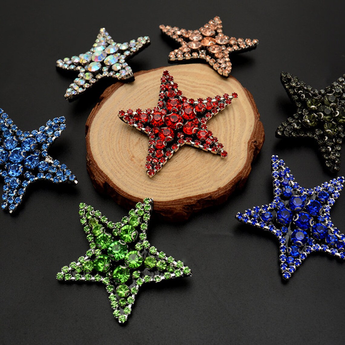 5.5x5.7cm Crystal Beaded Red Star Gold Blue Green Star Applique Stars ...