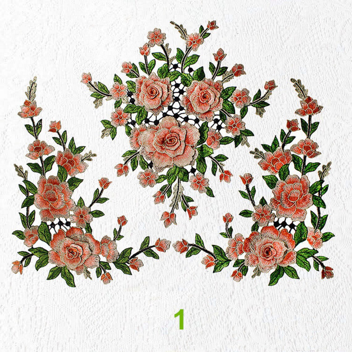 One Set of Single Color Fabric Embroidery Flower Branches Appliques ...