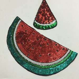 Sequins Beaded Green Red Watermelon Lips Appliques Lip Cloth Patch DIY ...