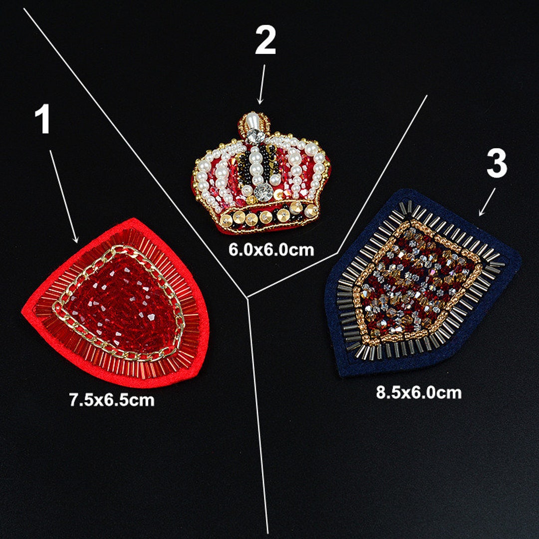 Crystal Glitter Beaded Badge Crown Applique Cloth Patch DIY Badge Craft ...