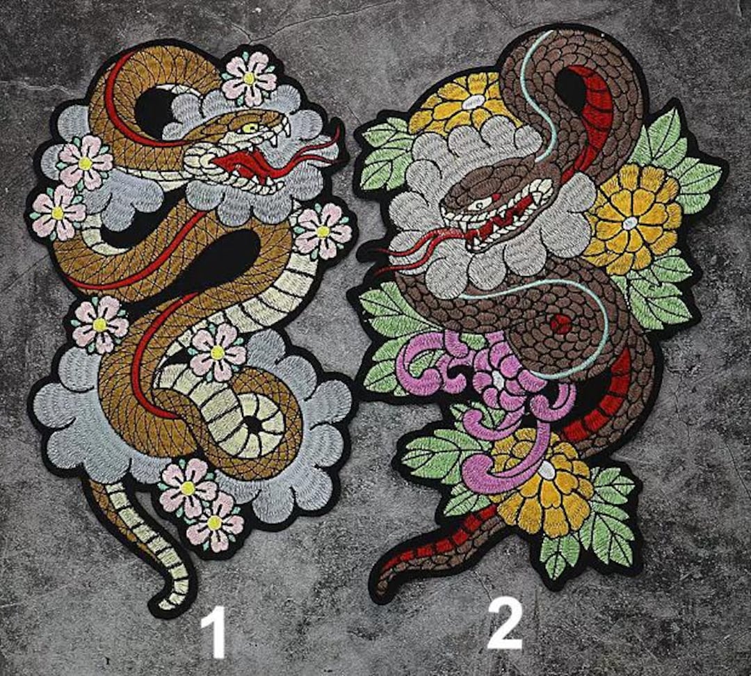 34.5x20cm Fabric Flower Snakes Red Snake Applique Animal Cloth Patch ...