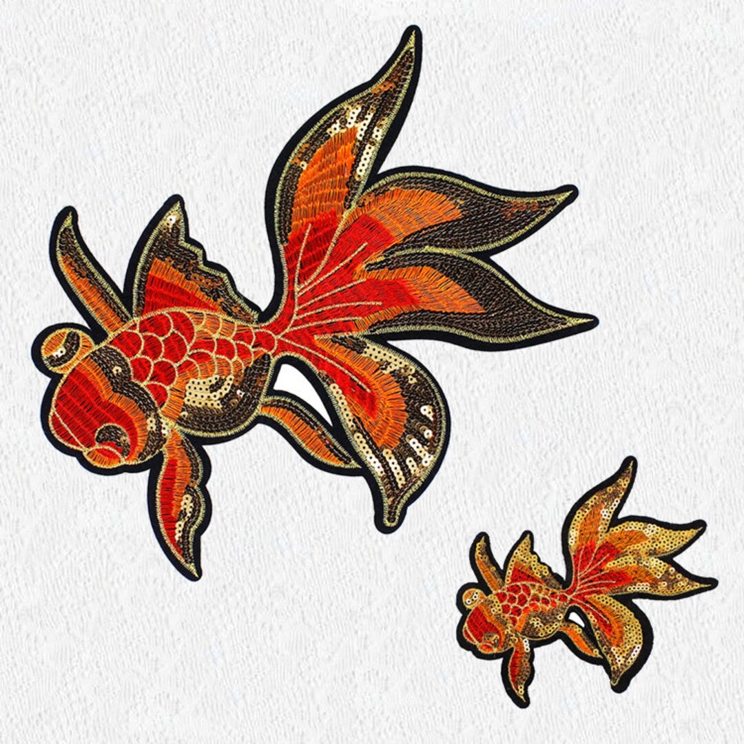 One Set of Fabric Sequins Applique Gold Fish Sew on Applique DIY ...