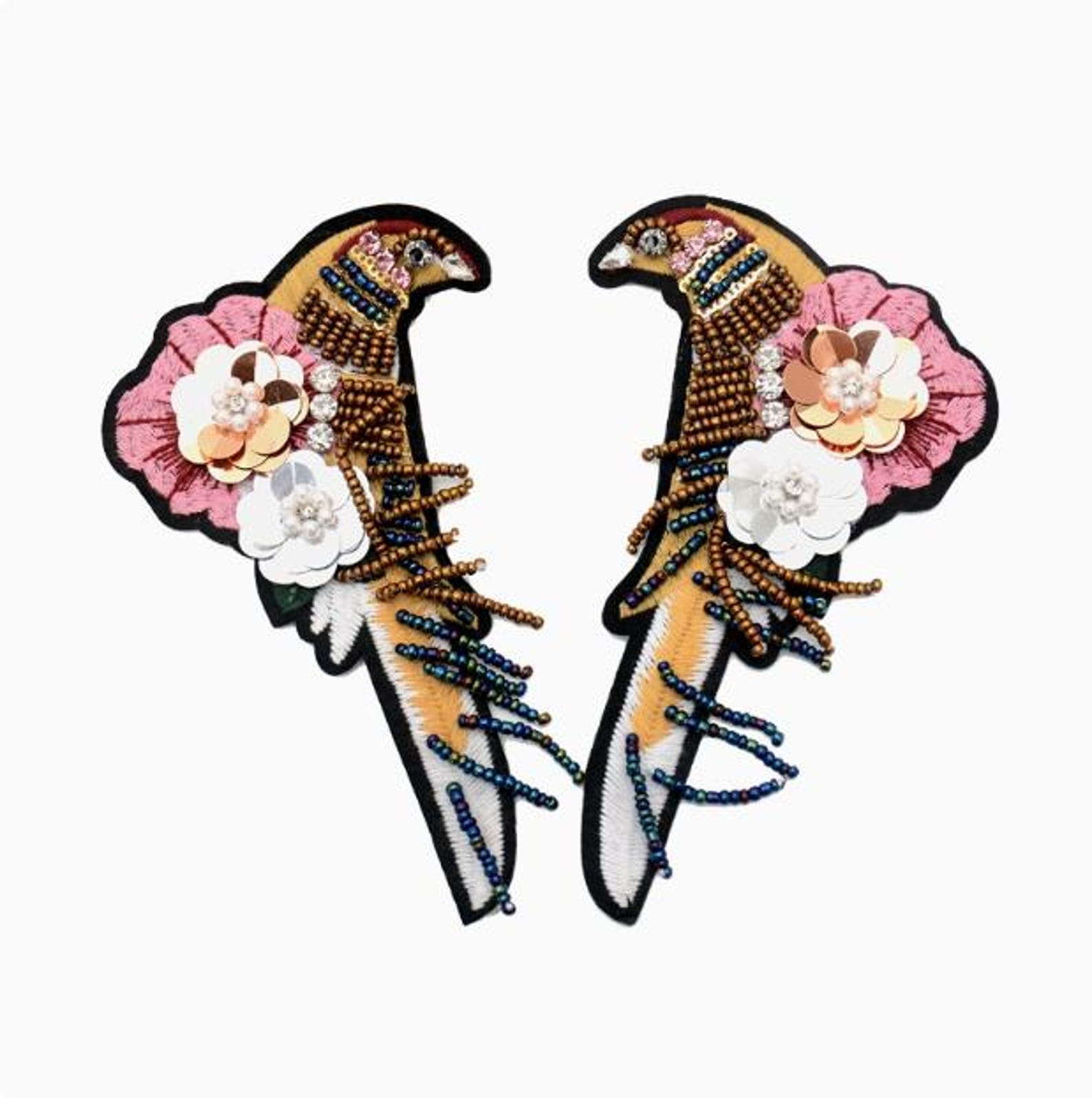 One Pair of Magpie Swallow Bird Fabric Applique Flying Bird Cloth Patch ...
