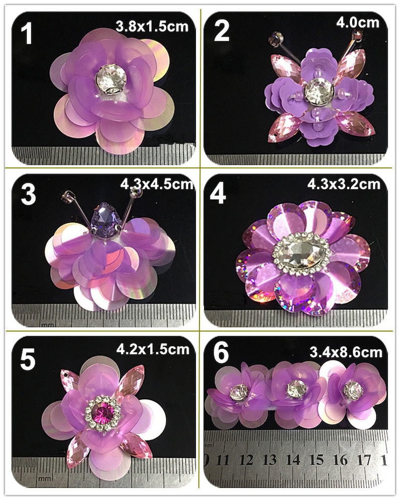 Paillettes cristal perlé violet fleur applique tissu bricolage | Etsy