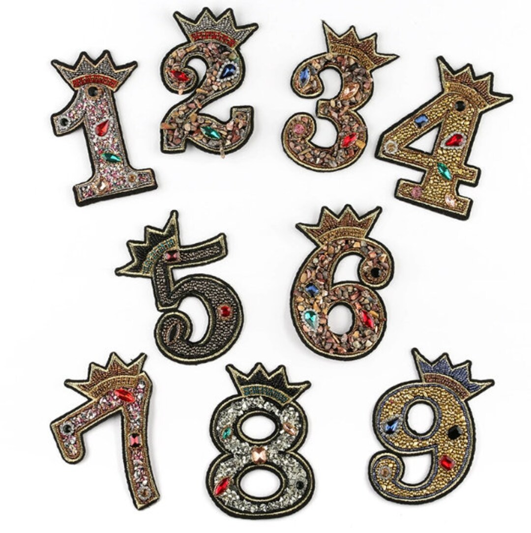 Crystal Beaded Numbers 0 to 9 Number Appliques Arabic Numerals Cloth ...