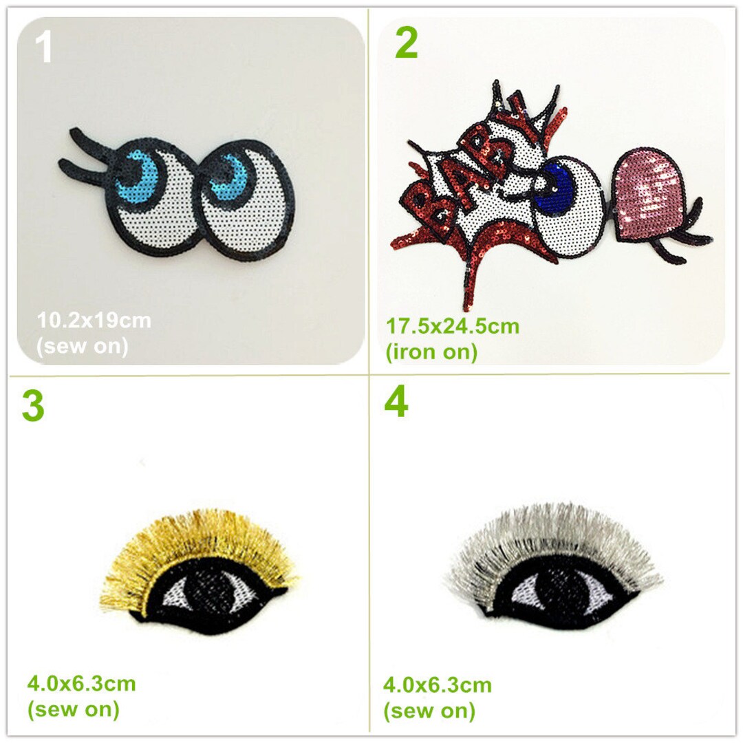 Glitter Sequins Fabric Open Eyes Eyelash Applique Cloth Patch DIY Badge ...