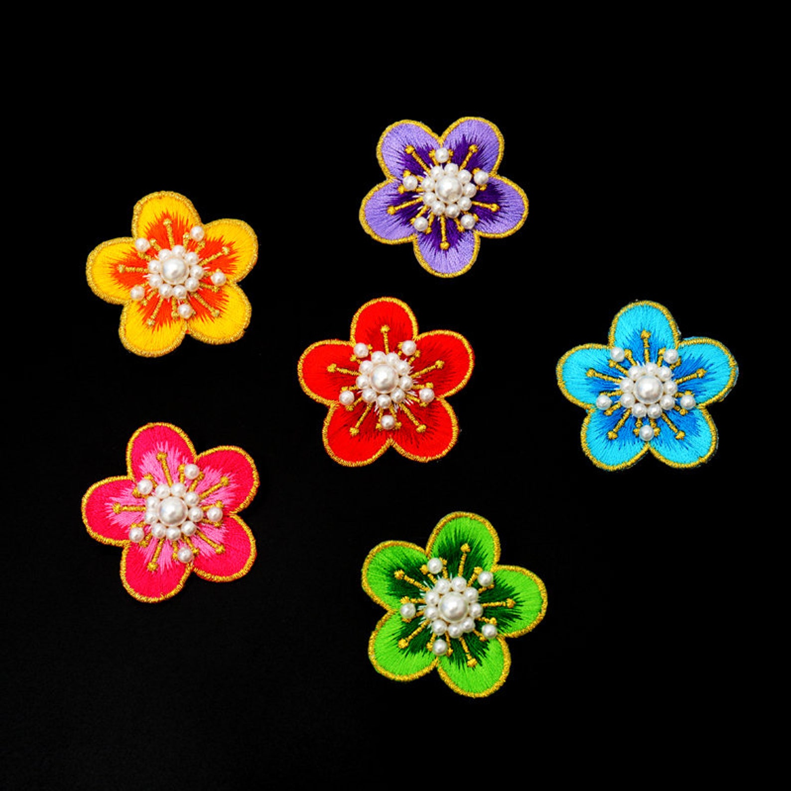 4.7cm Pearl Beaded Embroidery Petal Flower Applique Cloth DIY - Etsy