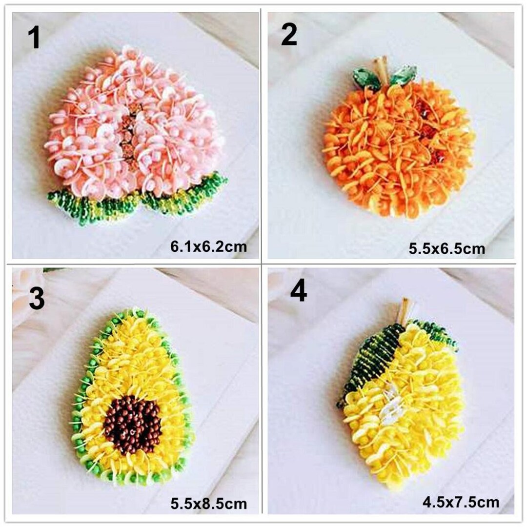 Fabric Sequins Beaded Fruits Lemon Orange Peach Avocado Appliques Cloth ...