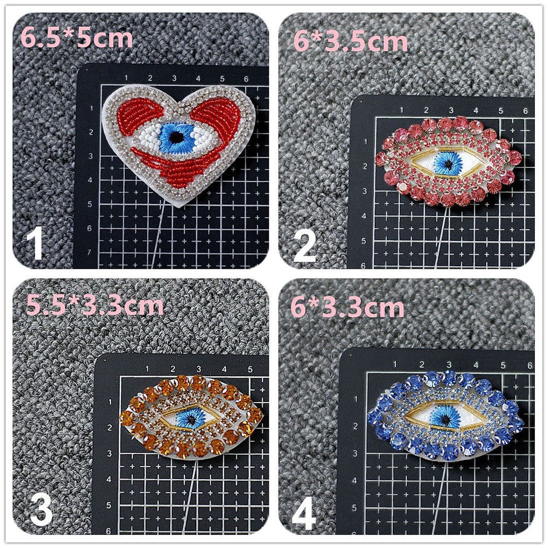 Crystal Beaded Eyes Heart Eye Applique Badge Cloth Patch Sew on DIY ...