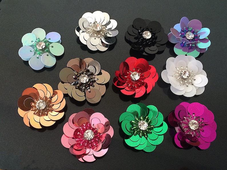 Lot 10 Random Sequins Beaded Flower Cloth Patch DIY Garment - Etsy