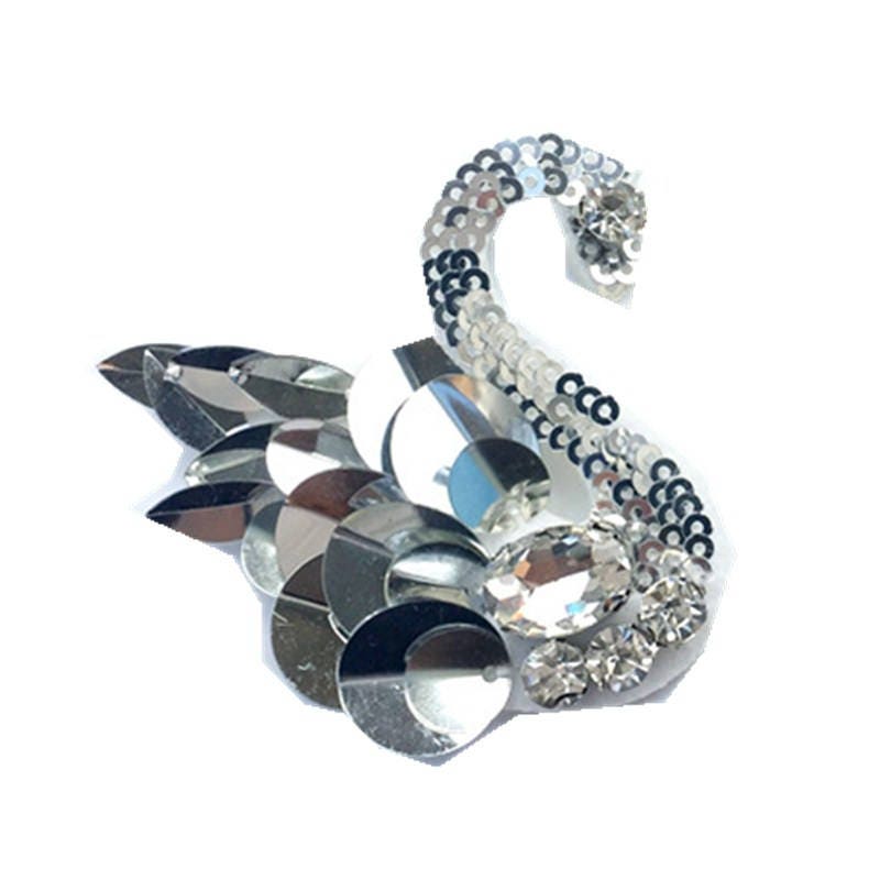 One Pair of Single Color 6cm Crystal Beaded Swan Multi Color Appliques ...