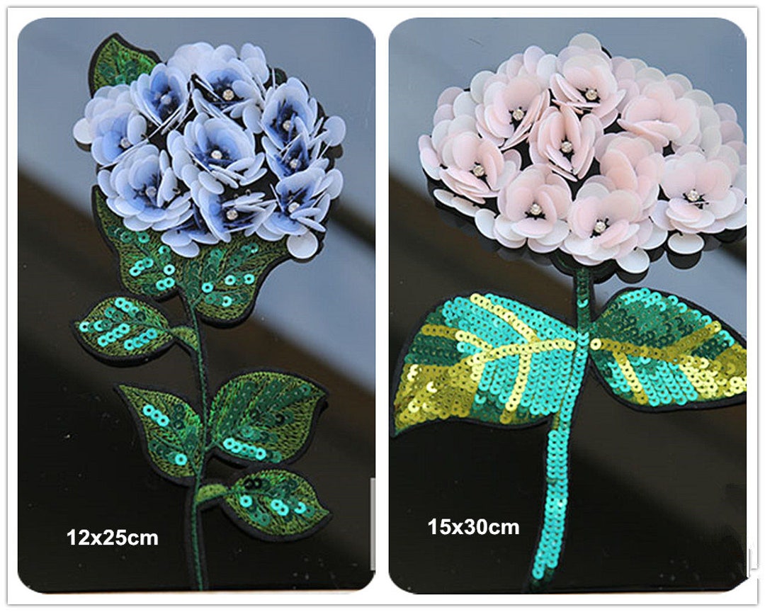 Sequins Crystal Beaded Blue Pink Hydrangea Flower Applique Cloth DIY ...