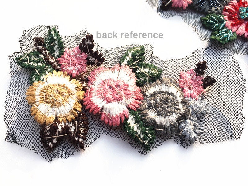 Pair of Fabric Beaded Flower Branches Applique Cloth Patch DIY | Etsy